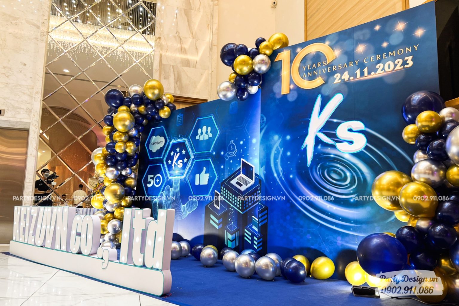 Mẫu backdrop sinh nhật công ty, màu xanh dương, công nghệ và hiện đại ...